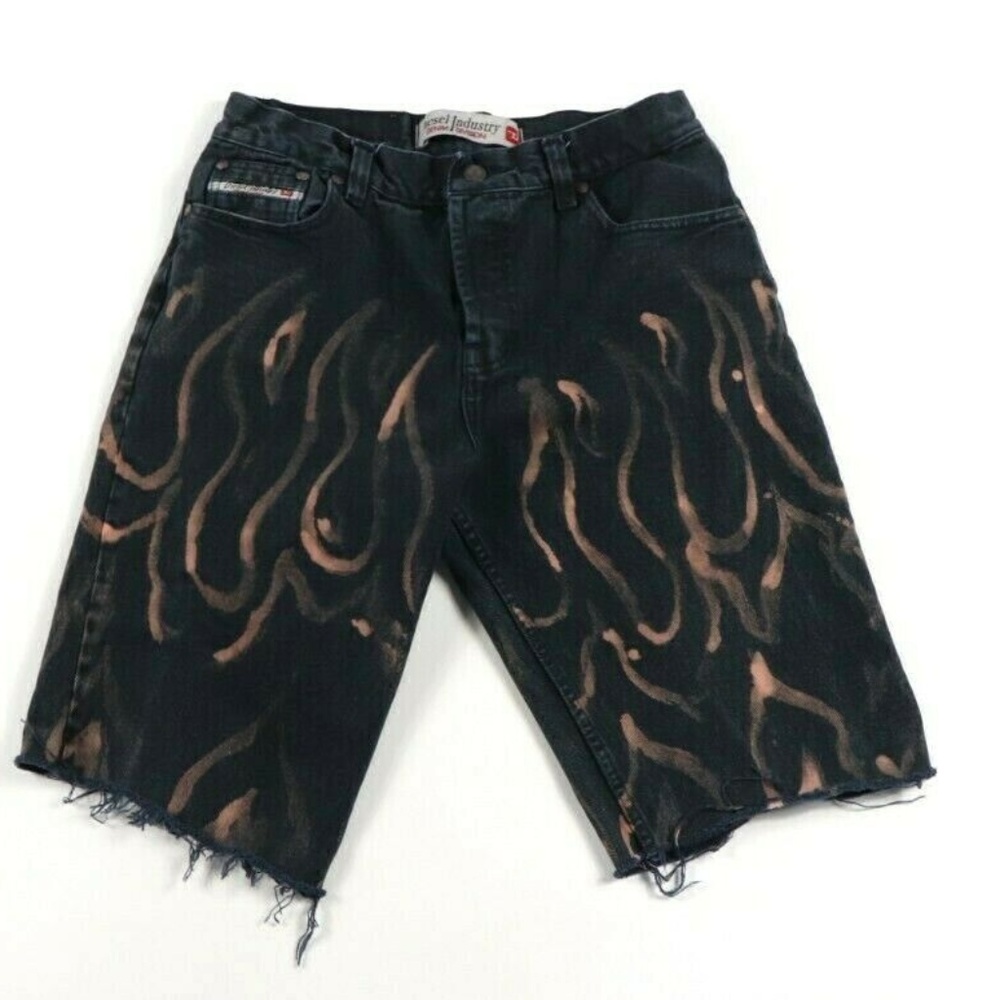 Diesel Custom Fire Flames Print Cutoff Shorts 30 - Gem